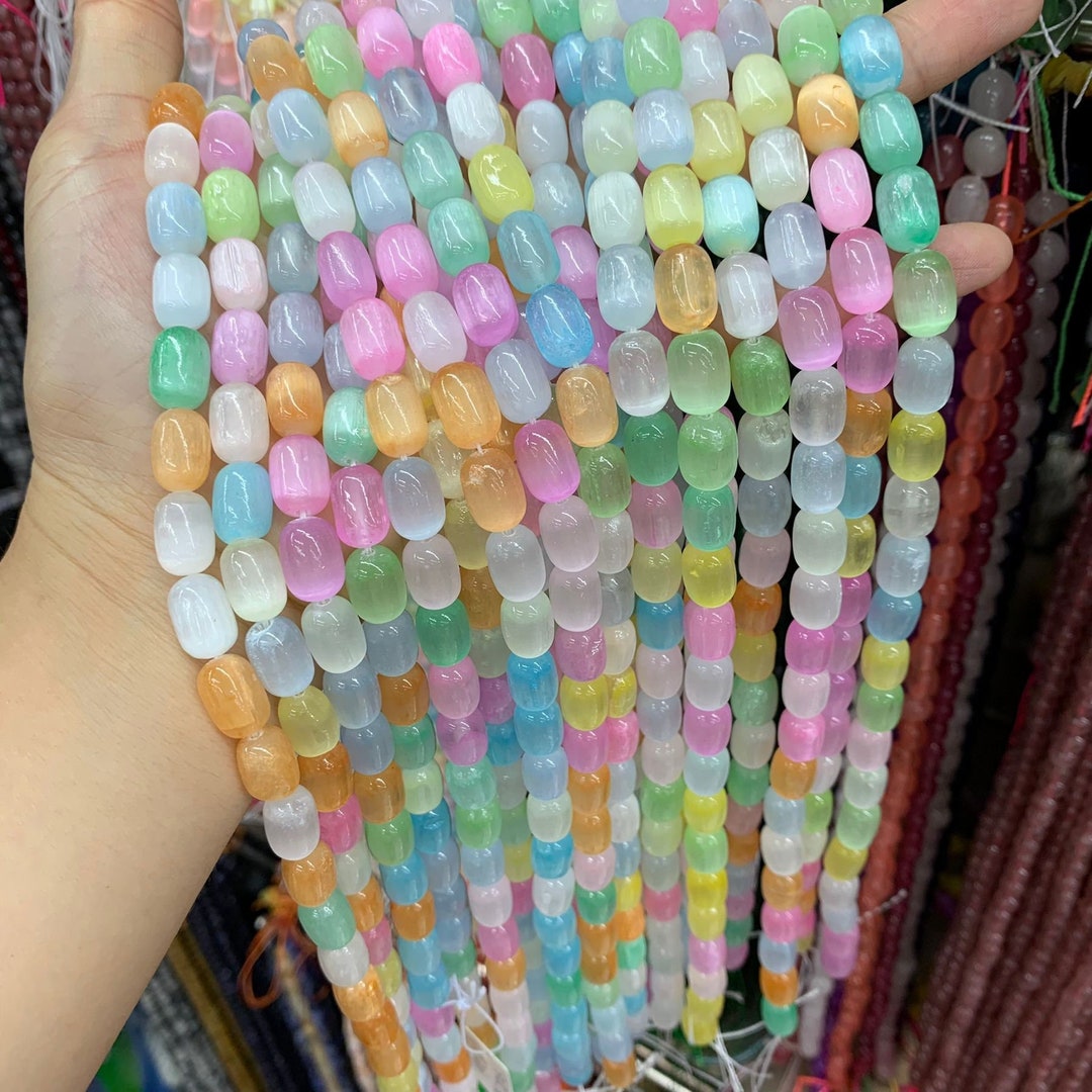 Natural Selenite Barrel Shape Bead Selenite Loose Beads Gemstone Beads ...
