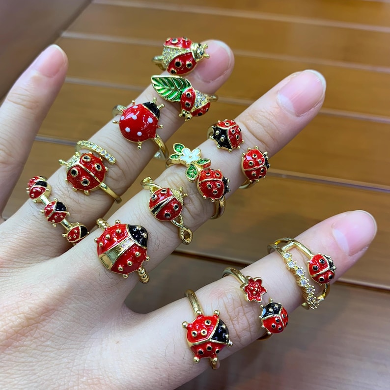 Enamel Ladybird Opening Rings Ladybug Rings Coccinella Septempunctata ...