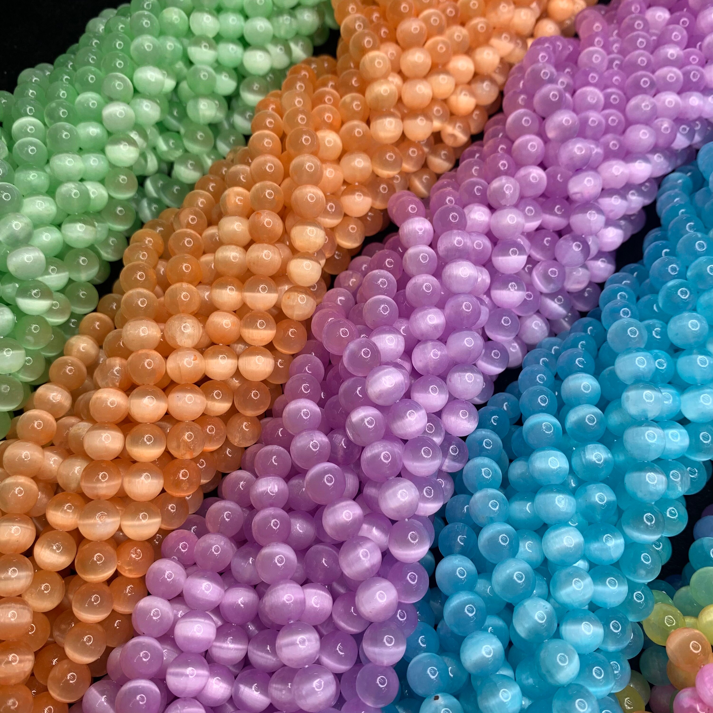 Natural Selenite Round Bead Selenite Loose Beads Gemstone Beads Rainbow ...