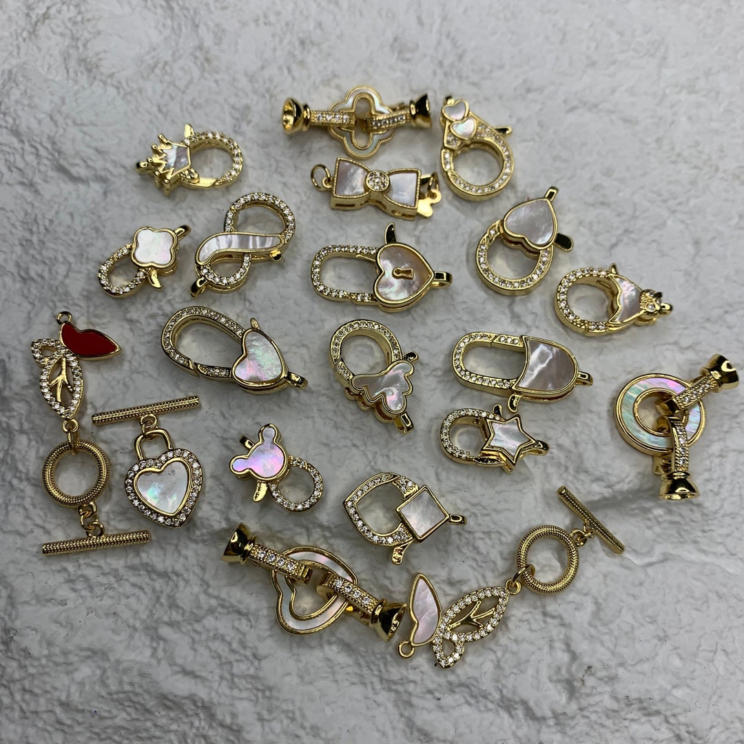 18K Gold Clasp Wheel Clasp, Gold Clasp, Press Clasp, Oval Clasp, Spring ...