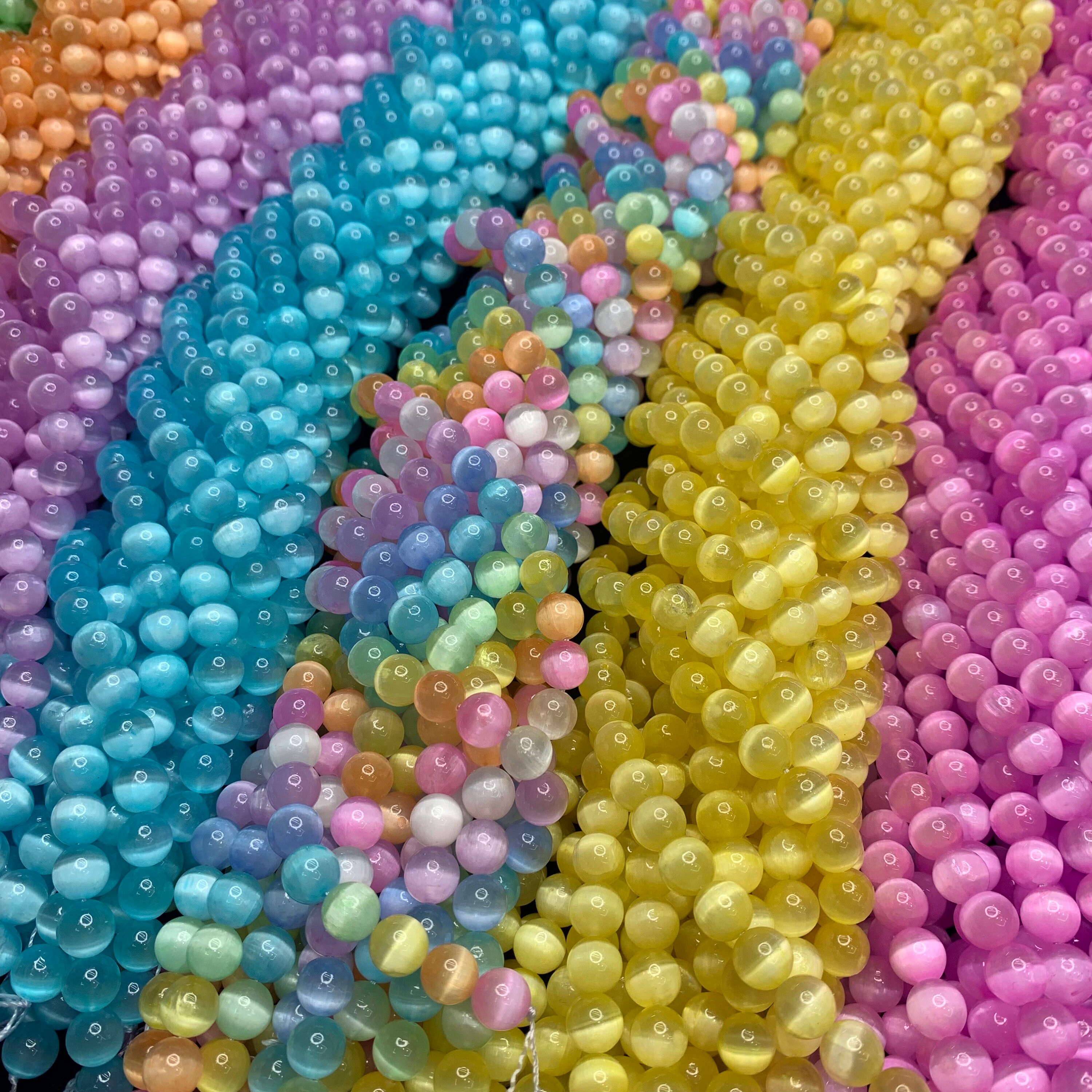 Natural Selenite Round Bead Selenite Loose Beads Gemstone Beads Rainbow ...