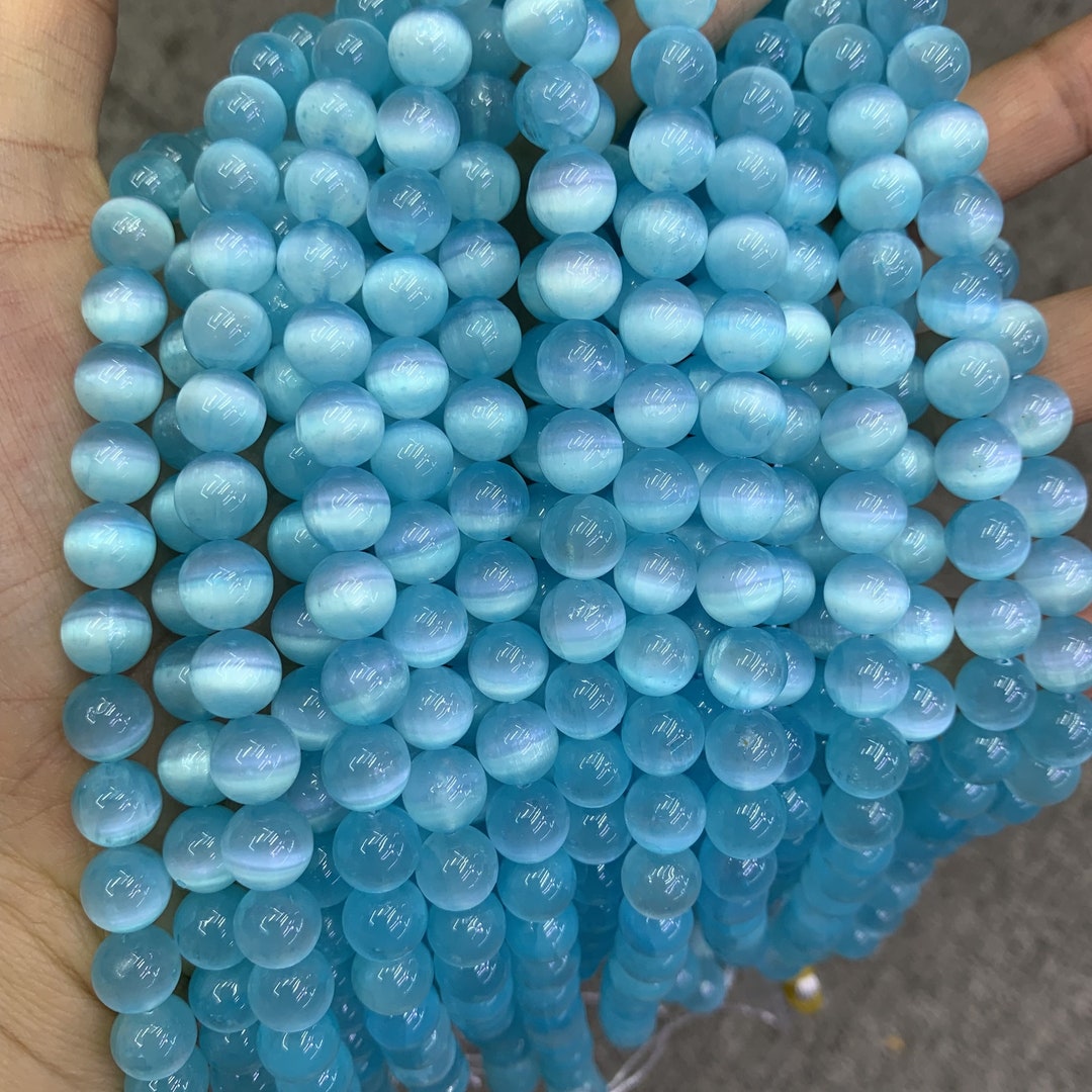 Natural Blue Selenite Round Bead Selenite Loose Beads Gemstone Beads ...
