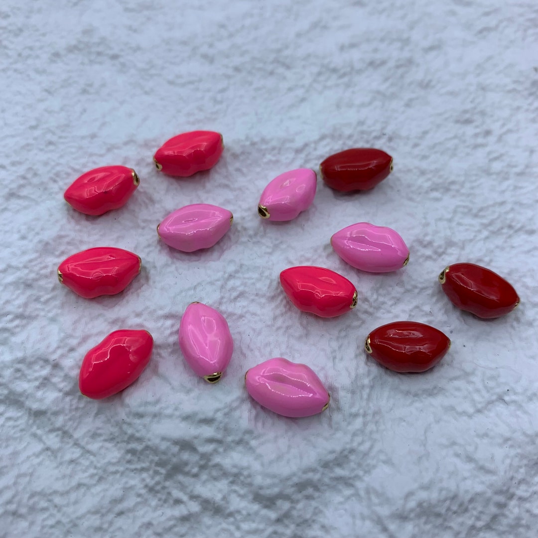 18K Enamel Red Mouth Lips Beads Pendant for Necklace,bracelet DIY ...