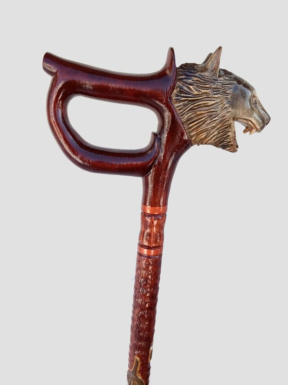 Wolf Walking Stick Wooden Cane Hand Carved. - Etsy