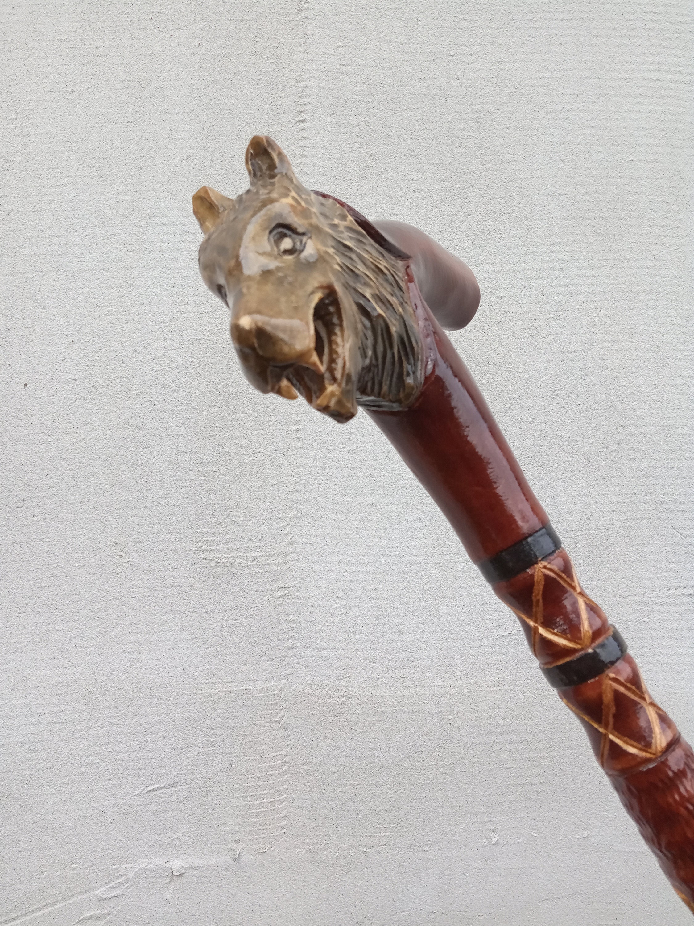 Wooden Cane Wolf Carved Handle and Staff Wood Walking Stick | Etsy
