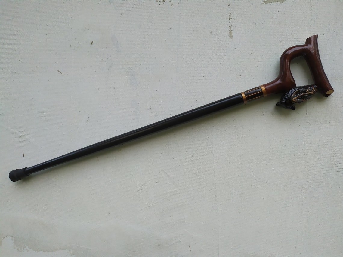 Wooden Cane Bat Carved Handle and Staff Wood Walking Stick - Etsy