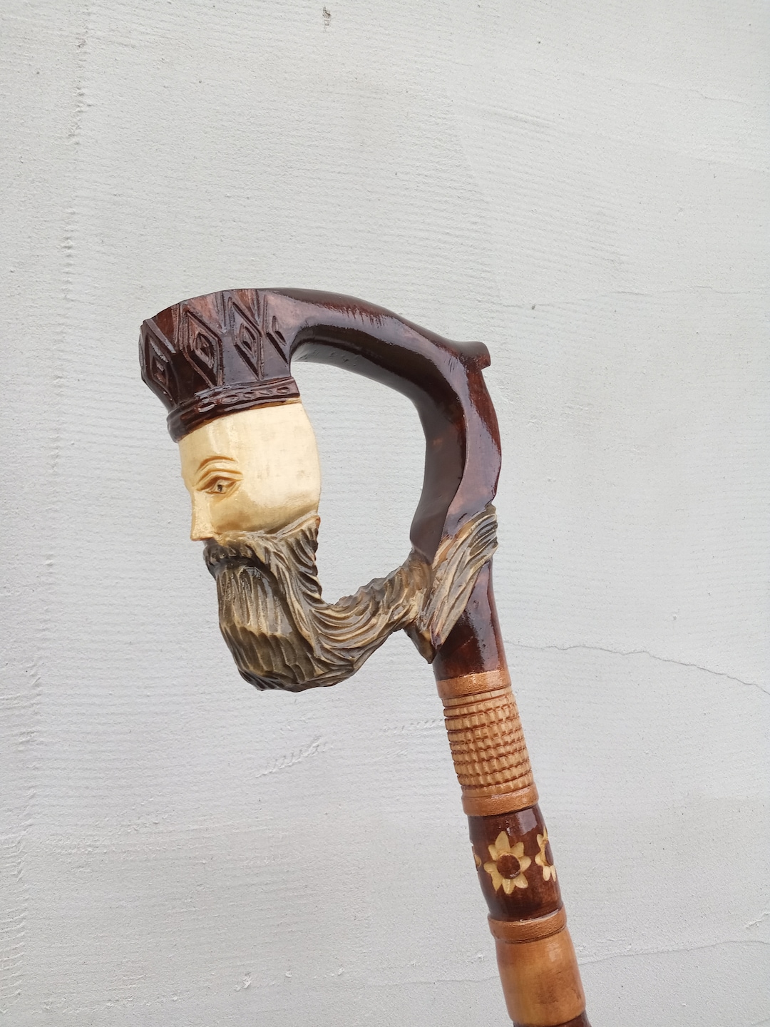 Wooden Cane King Carved Handle and Staff Wood Walking Stick Hand Carved ...