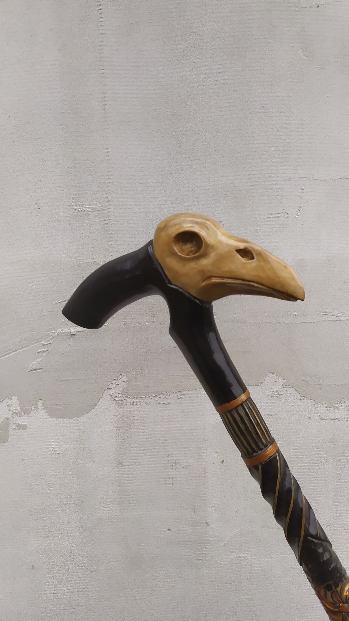 Wooden Cane Raven Skull Carved Handle and Staff Wood Walking - Etsy