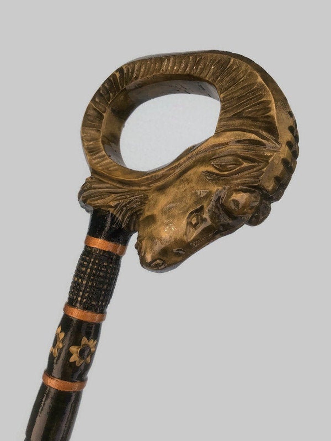 Wooden Cane Goat Carved Handle and Staff Wood Walking Stick Hand Carved ...