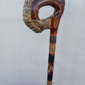 Wooden Cane Goat Carved Handle and Staff Wood Walking Stick Hand Carved ...