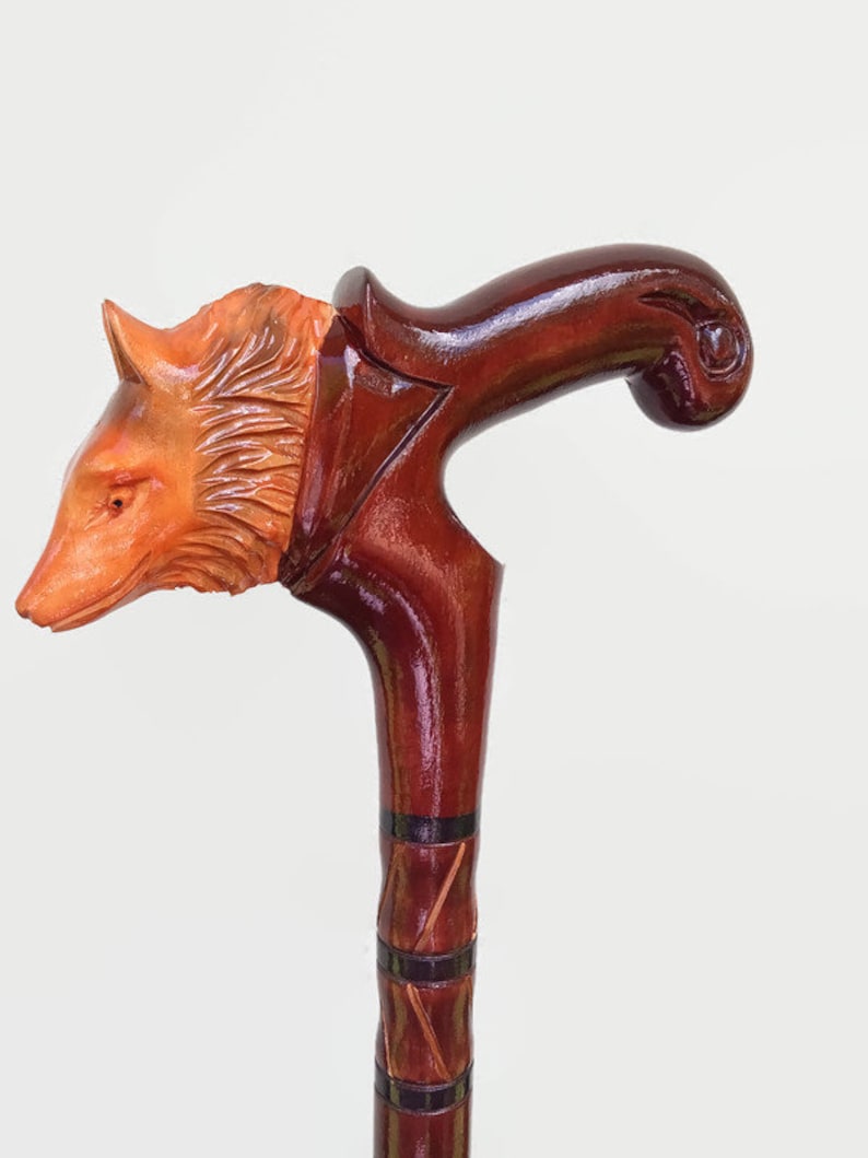 Wooden Cane Fox Carved Handle and Staff Wood Walking Stick | Etsy