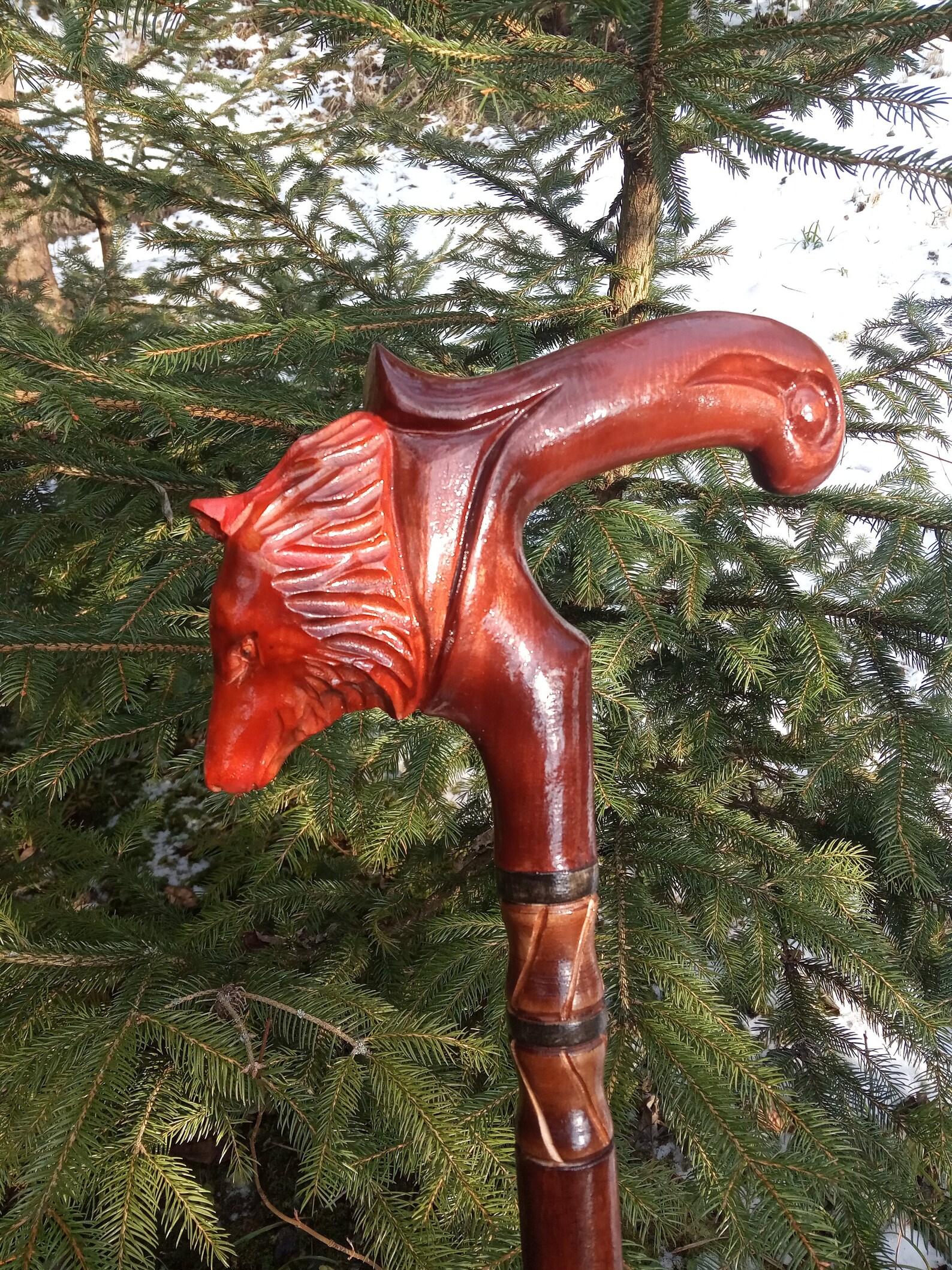 Wooden Cane Fox Carved Handle and Staff Wood Walking Stick | Etsy