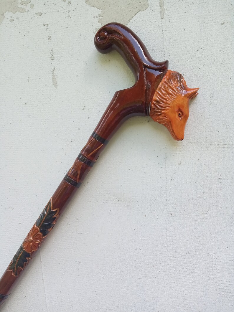 Wooden Cane Fox Carved Handle and Staff Wood Walking Stick | Etsy