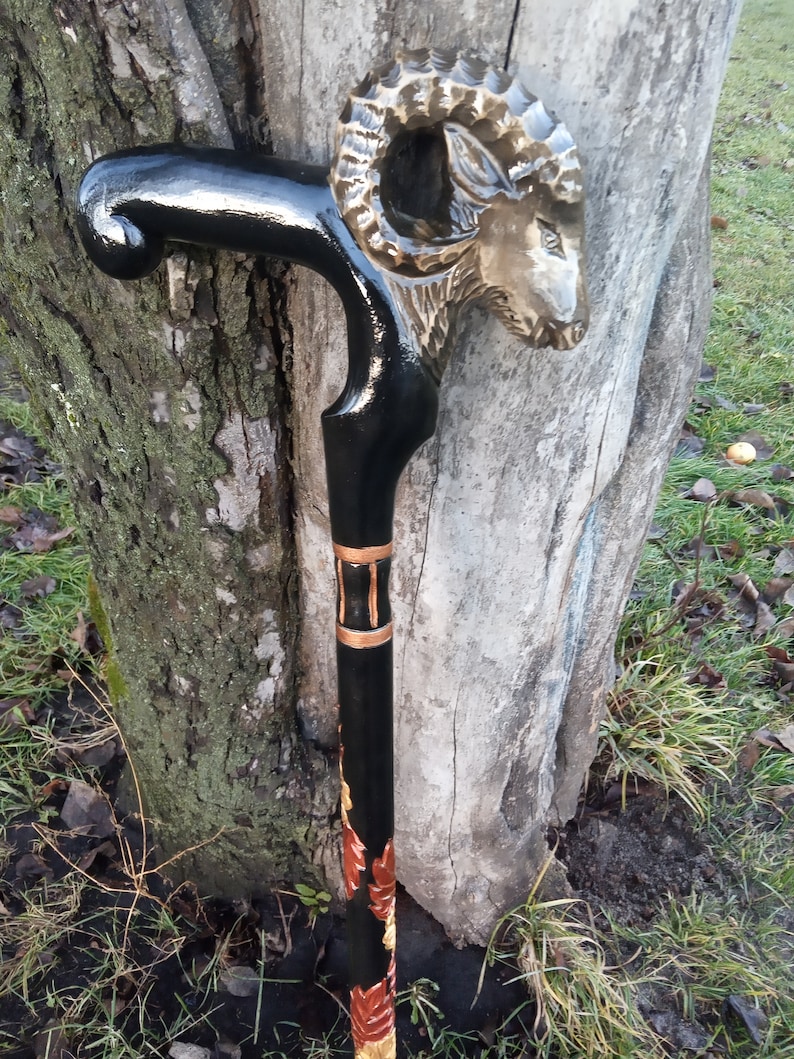 Wooden Cane Ram Carved Handle and Staff Wood Walking Stick - Etsy