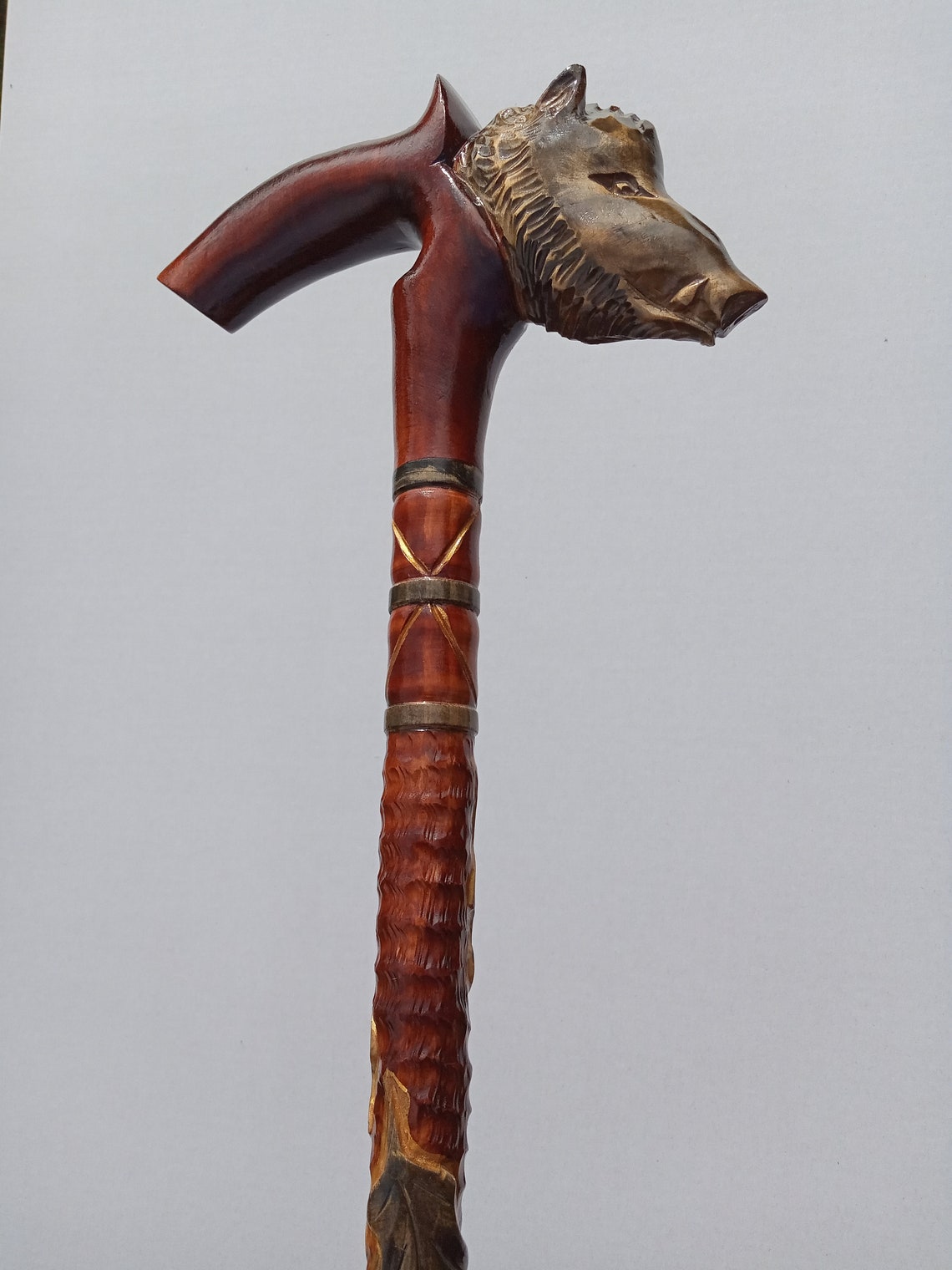 Wooden Walking Cane Boar Carved Handle and Staff Wood Walking - Etsy