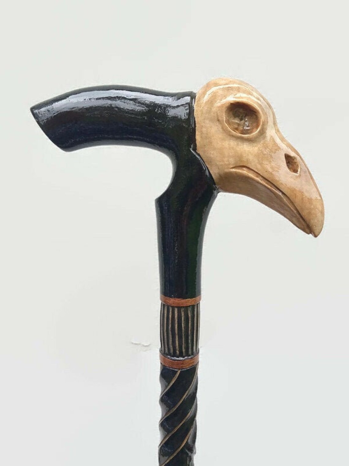 Wooden Cane Raven Skull Carved Handle and Staff Wood Walking - Etsy