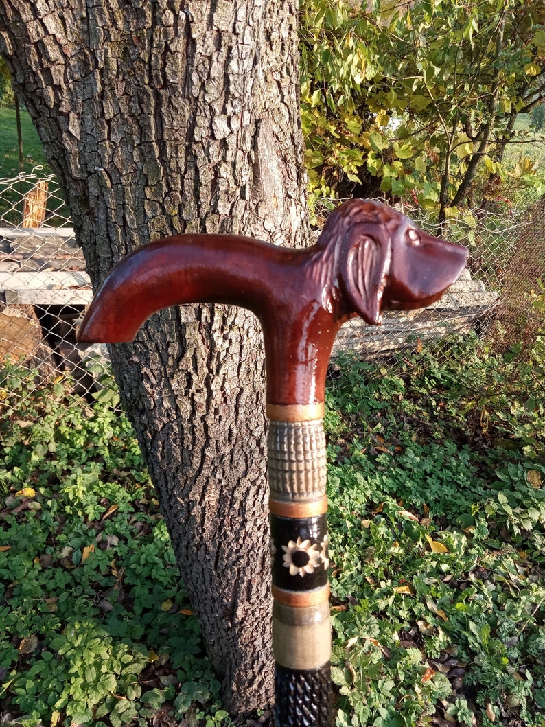 Wooden Cane Dog Carved Handle and Staff Wood Walking Stick - Etsy