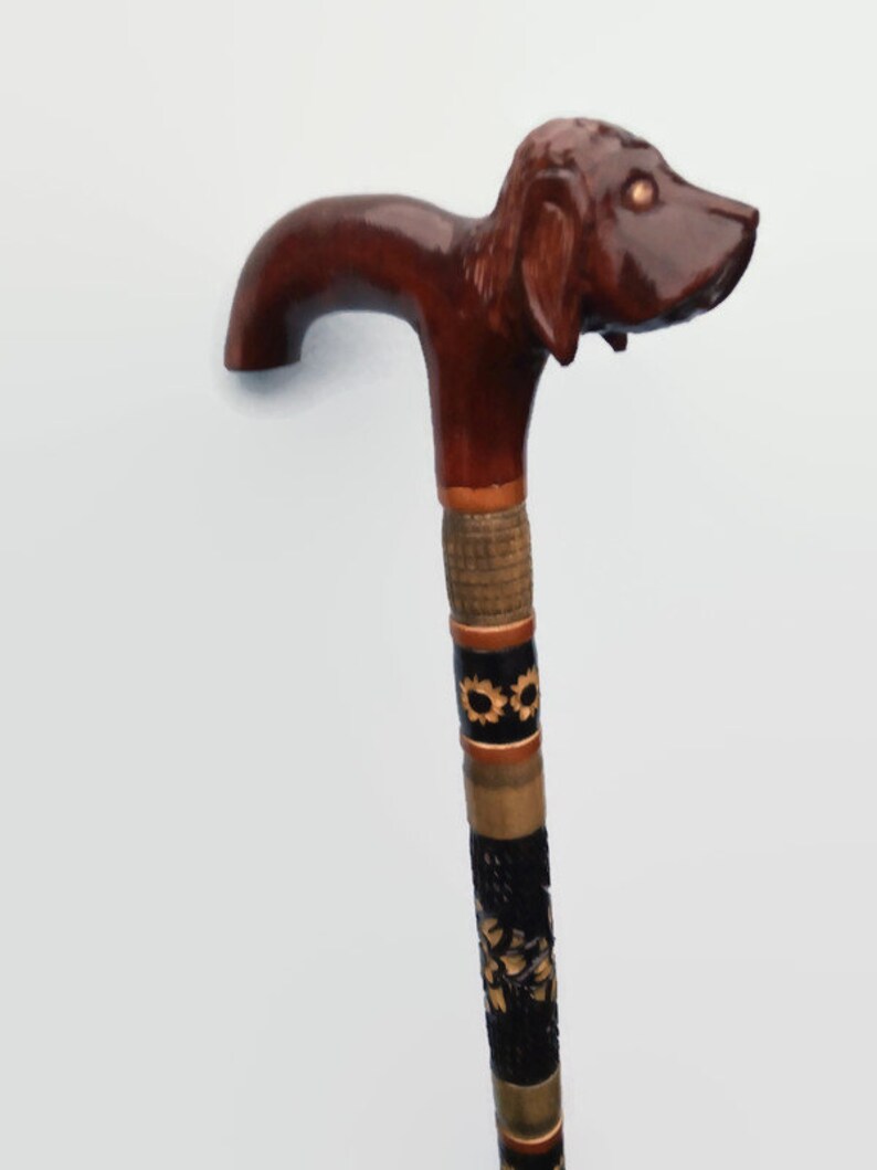 Wooden Cane Dog Carved Handle and Staff Wood Walking Stick | Etsy