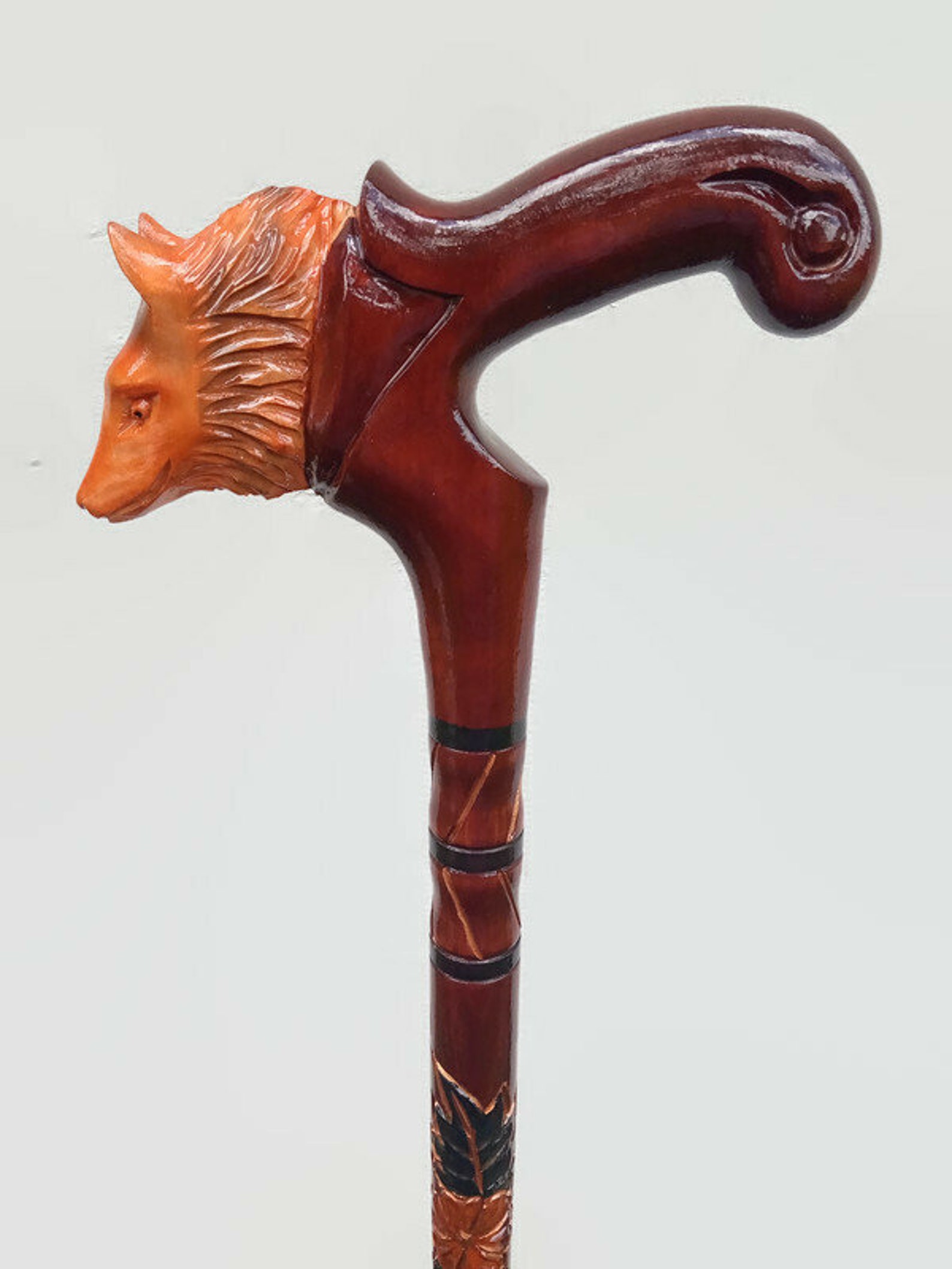 Wooden Cane Fox Carved Handle and Staff Wood Walking Stick | Etsy