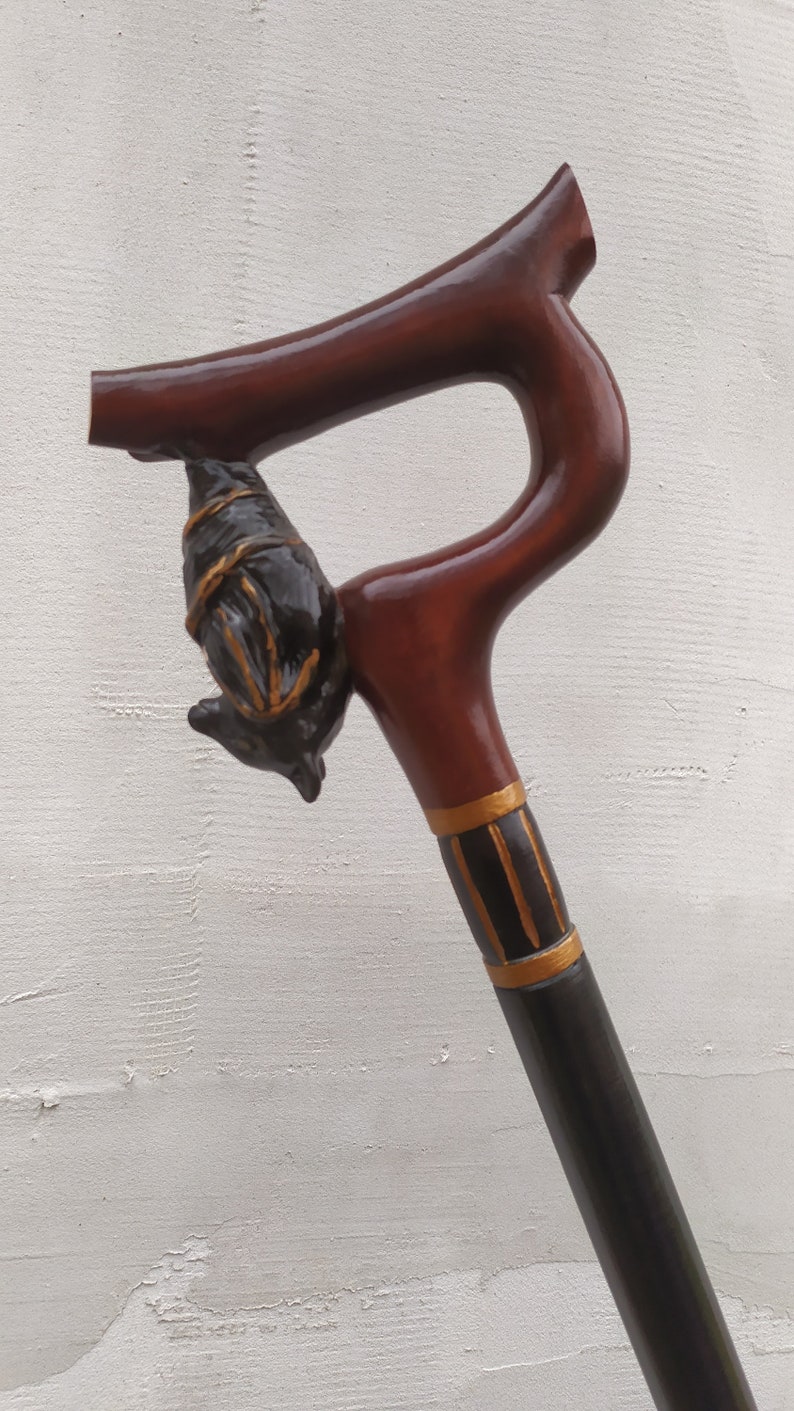 Wooden Cane Bat Carved Handle and Staff Wood Walking Stick - Etsy