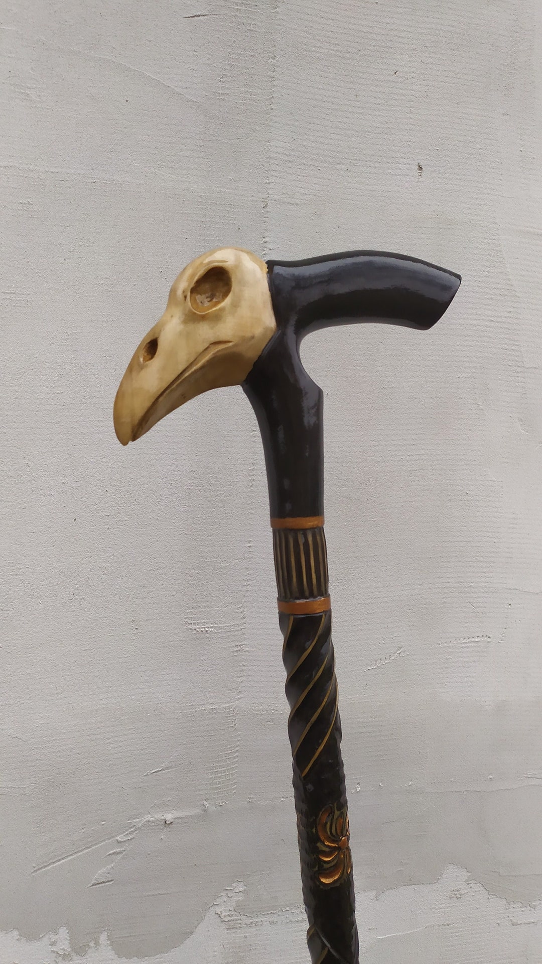 Wooden Cane Raven Skull Carved Handle and Staff Wood Walking - Etsy