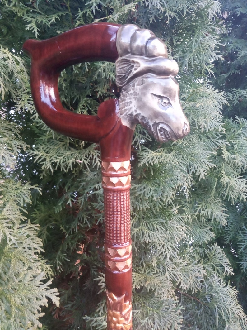 Walking Cane Ram Carved Handle and Staff Wood Walking Stick Hand Carved ...
