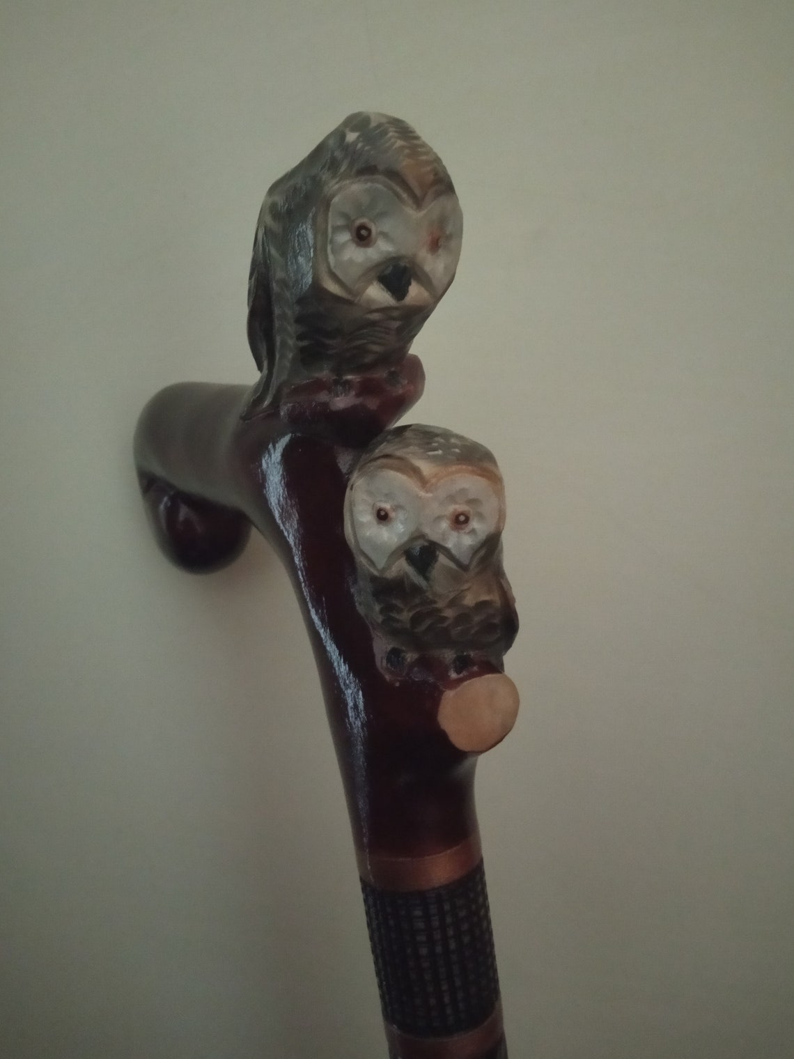 Owls on a Branch Elegant Wooden Cane. Hand Carved Handle and | Etsy