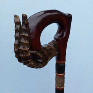 Wooden cane goat Carved handle and staff Wood walking stick | Etsy