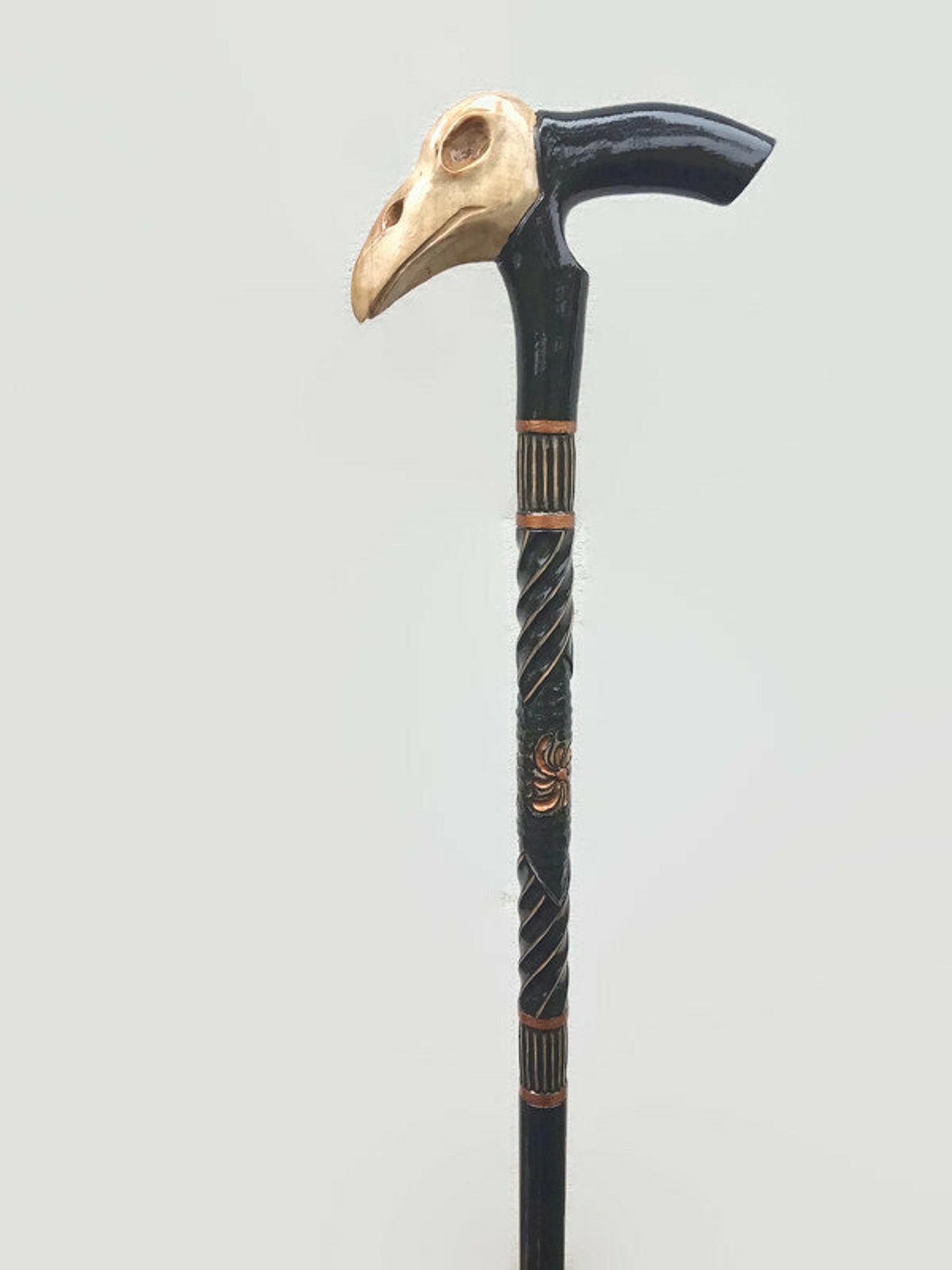 Wooden Cane Raven Skull Carved Handle and Staff Wood Walking - Etsy