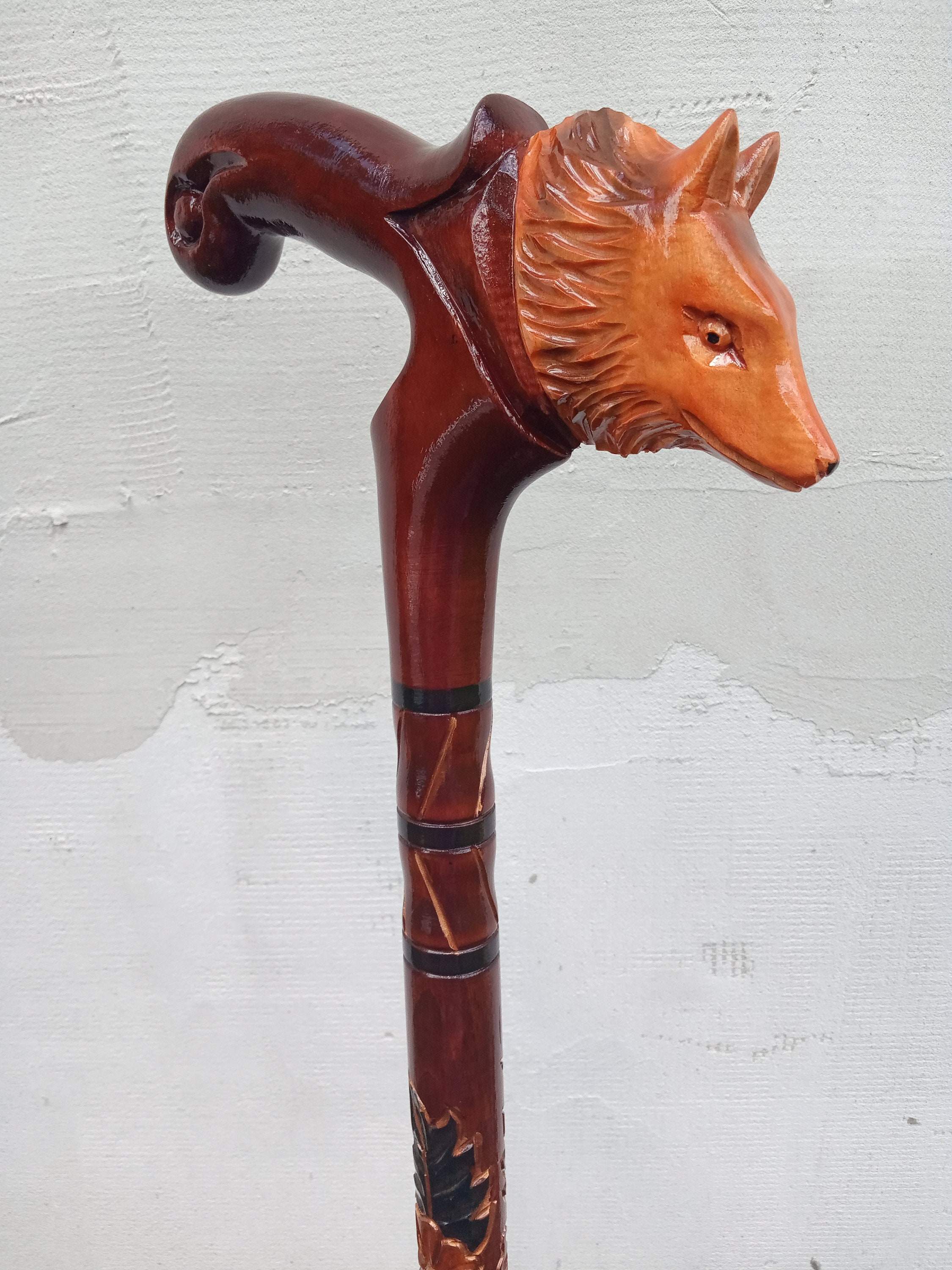 Wooden Cane Fox Carved Handle and Staff Wood Walking Stick - Etsy