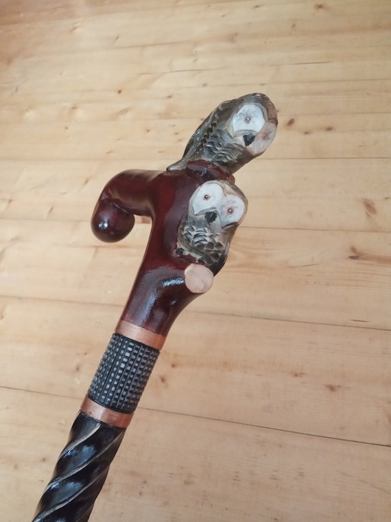 Owls on a Branch Elegant Wooden Cane. Hand Carved Handle and | Etsy