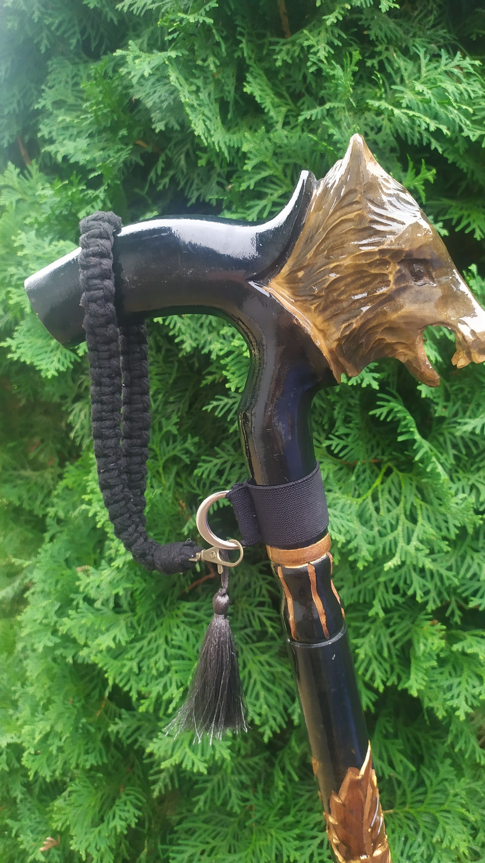 Wooden Cane Wolf Carved Handle and Staff Wood Walking Stick Hand Carved ...