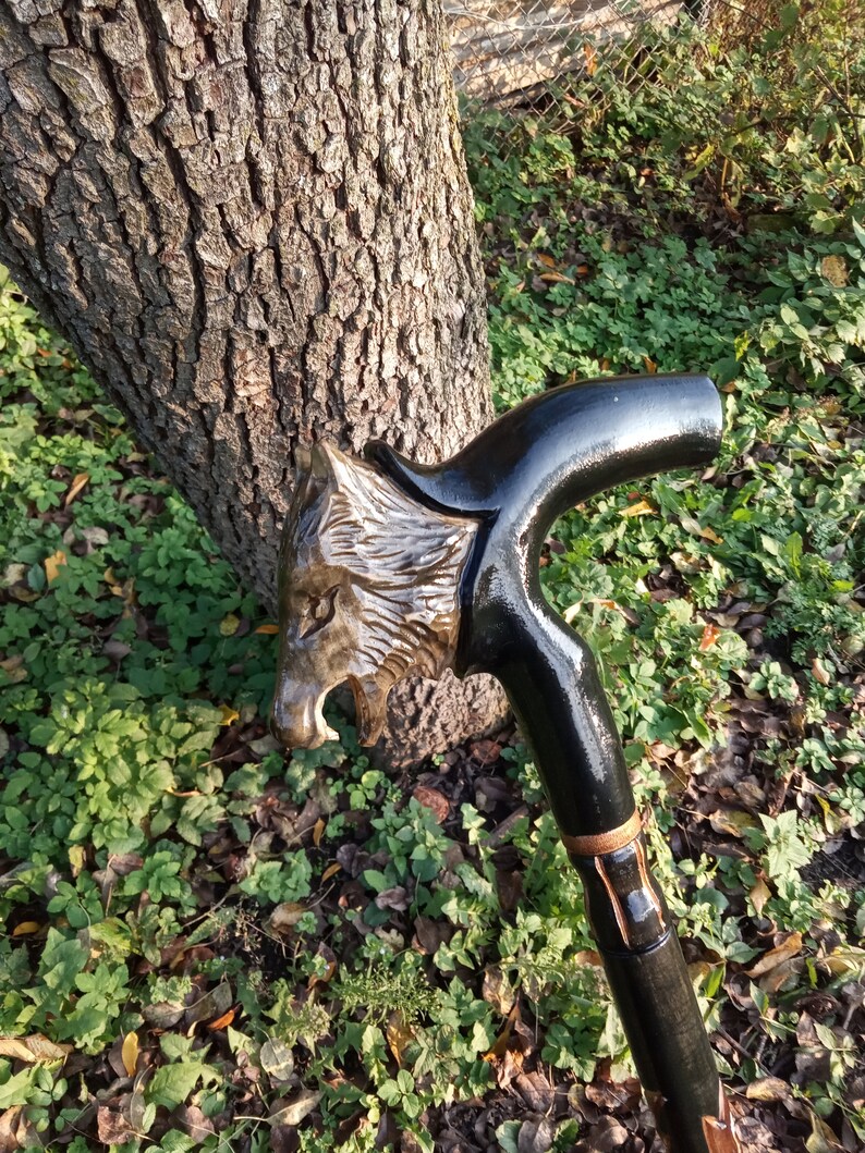 Wooden Cane Wolf Carved Handle and Staff Wood Walking Stick - Etsy