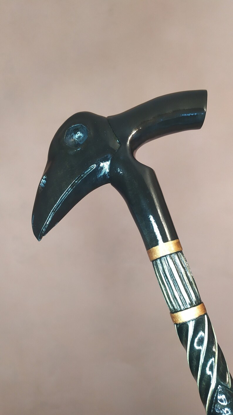 Raven Skull Cane Gothic Style. Walking Cane. Hand-carved Wooden Cane ...