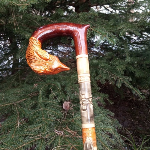 Wooden Cane Goat Carved Handle and Staff Wood Walking Stick - Etsy