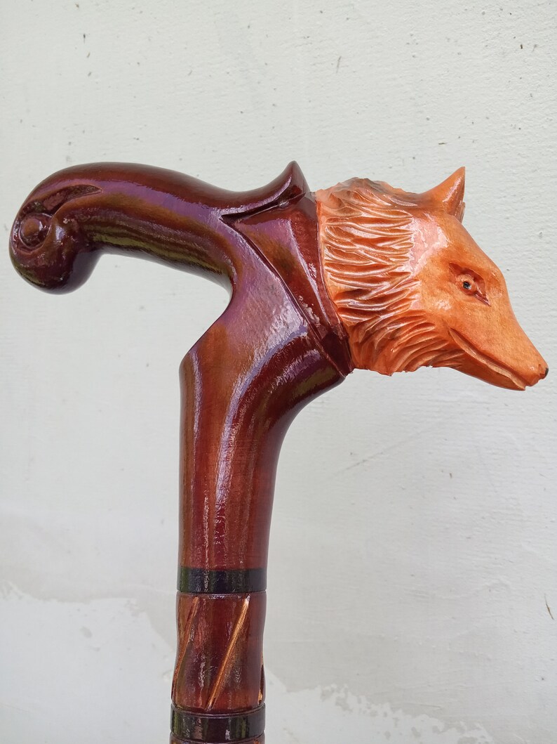 Wooden Cane Fox Carved Handle and Staff Wood Walking Stick - Etsy