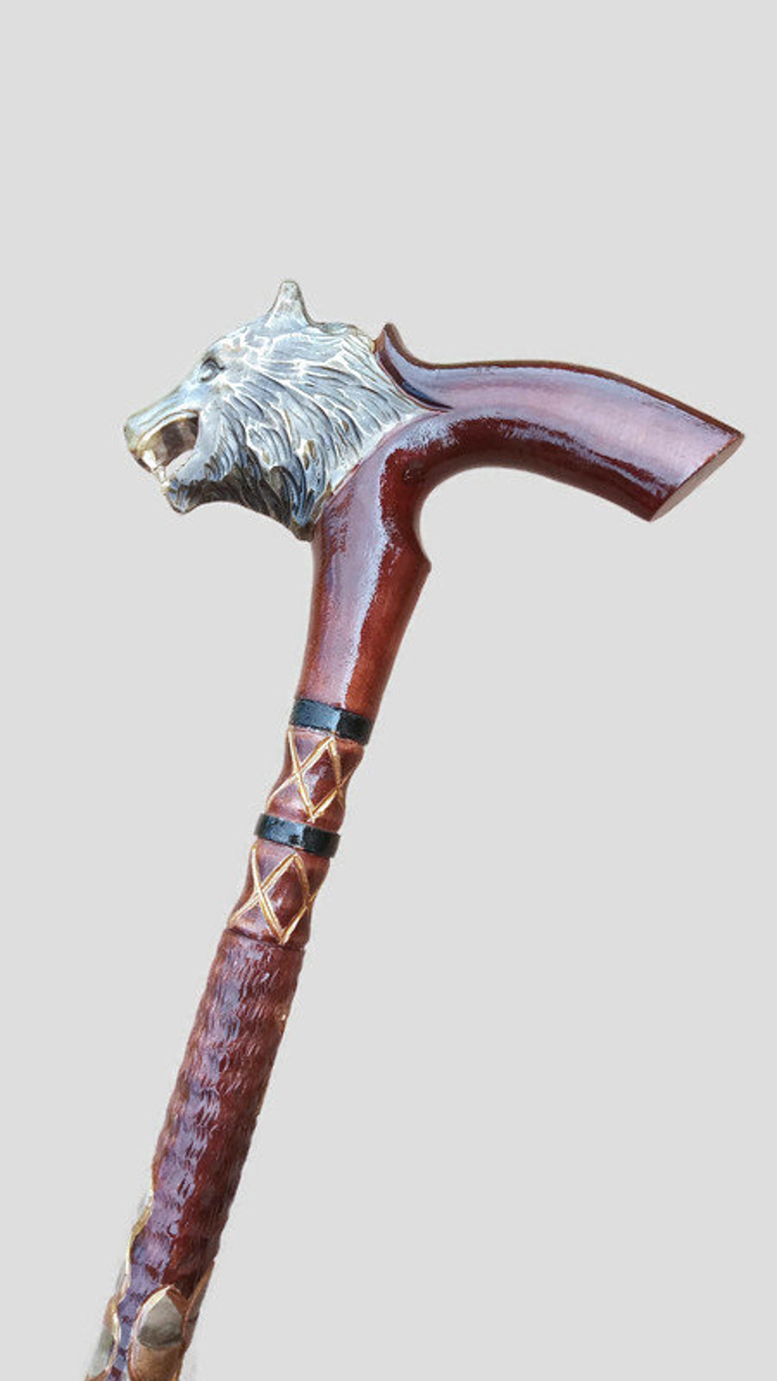 Wooden Cane Wolf Carved Handle and Staff Wood Walking Stick Hand Carved ...