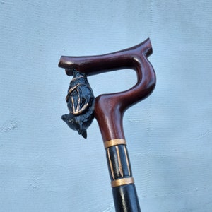 Wooden Cane Bat Carved Handle and Staff Wood Walking Stick Hand Carved ...