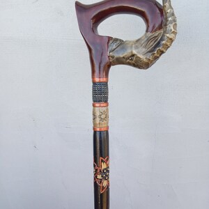 Wooden Cane Goat Carved Handle and Staff Wood Walking Stick Hand Carved ...