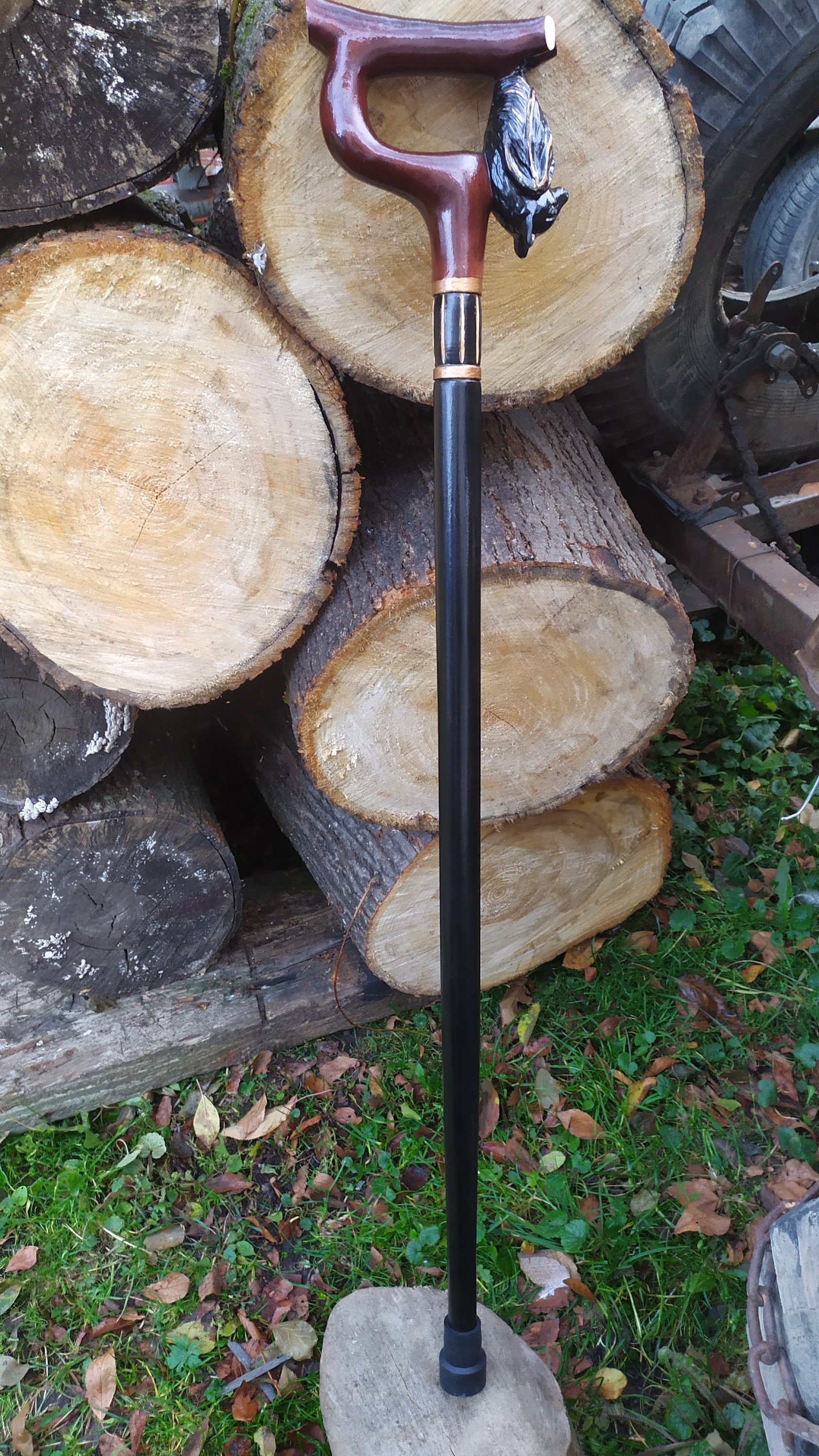 Wooden Cane Bat Carved Handle and Staff Wood Walking Stick | Etsy