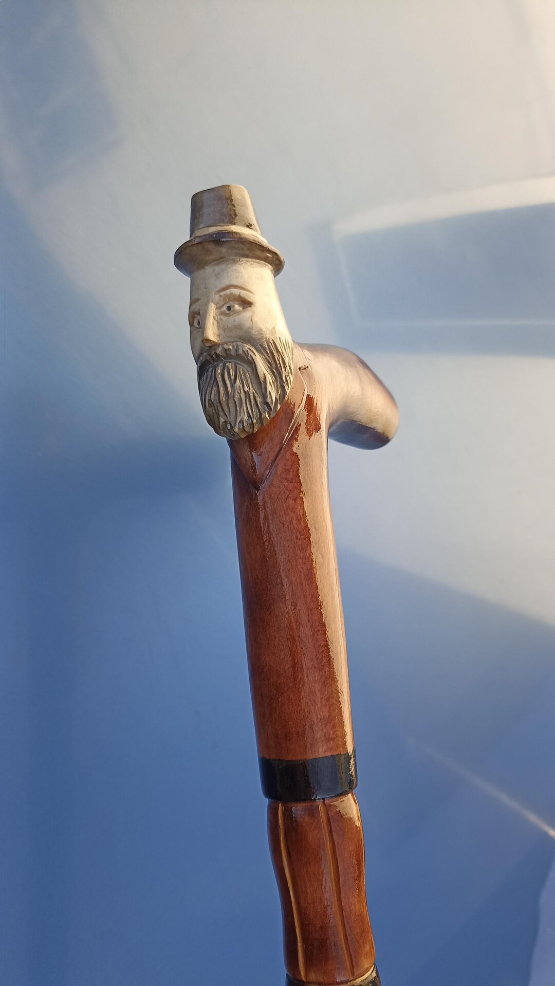 Wooden Cane Man. Wood Walking Stick Men in Hat Hand Carved Hiking Stick ...