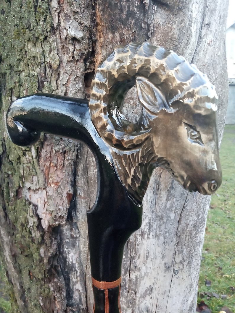 Wooden Cane Ram Carved Handle and Staff Wood Walking Stick | Etsy