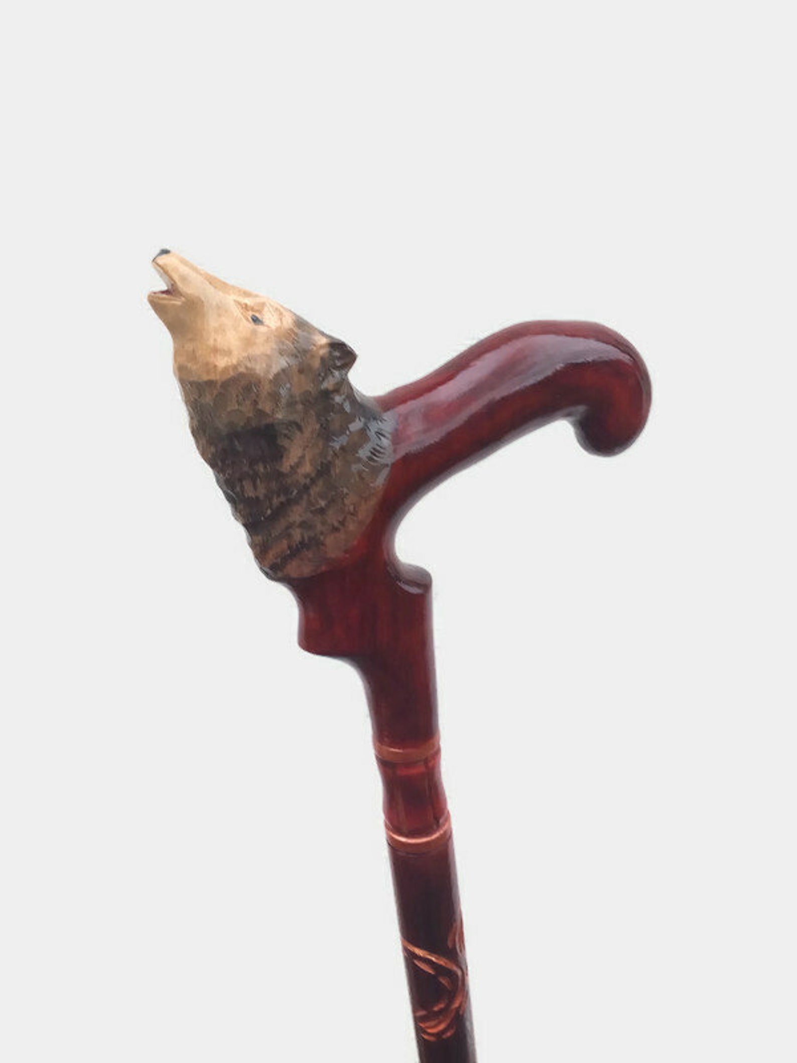 Wooden Cane Howling Wolf Carved Handle and Staff Wood Walking Stick ...