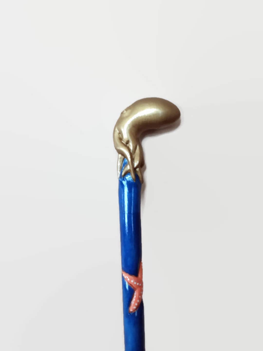 Wooden Cane With Octopus Handle and Starfish Design - Handmade Walking ...