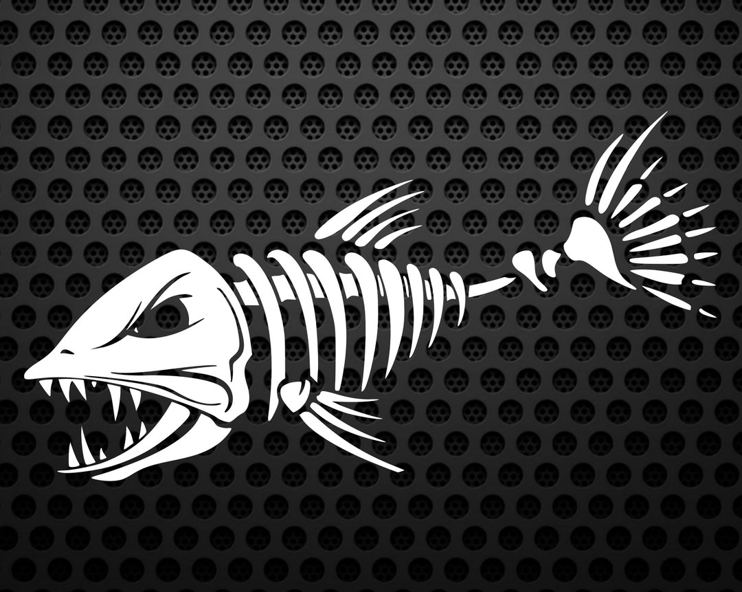 Skeleton Angry Fish Vinyl Decal Car Truck Window, Mirror, Trailer ...