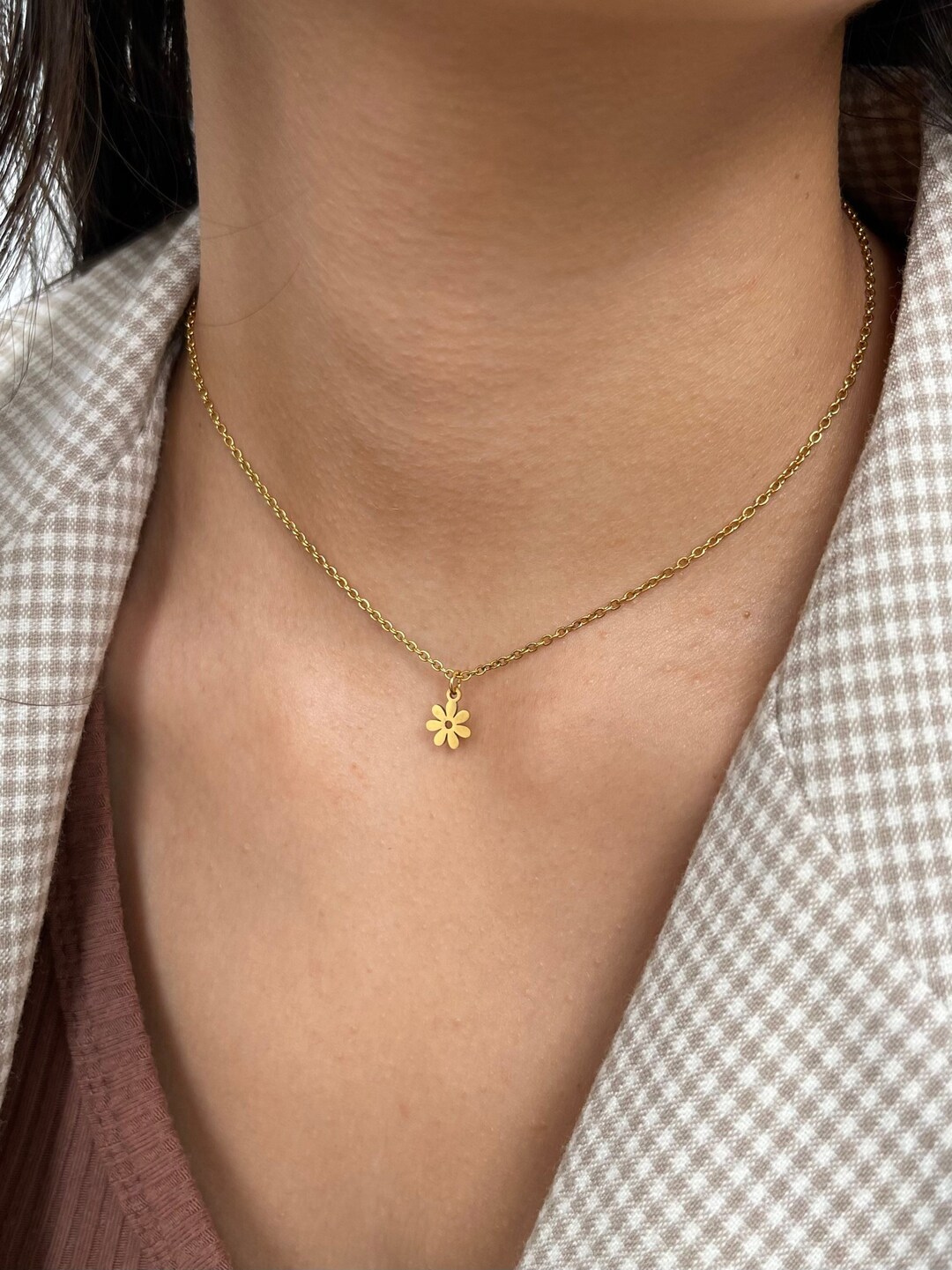 Simple Dainty Mini Gold Daisy Flower Stainless Steel Necklace ...