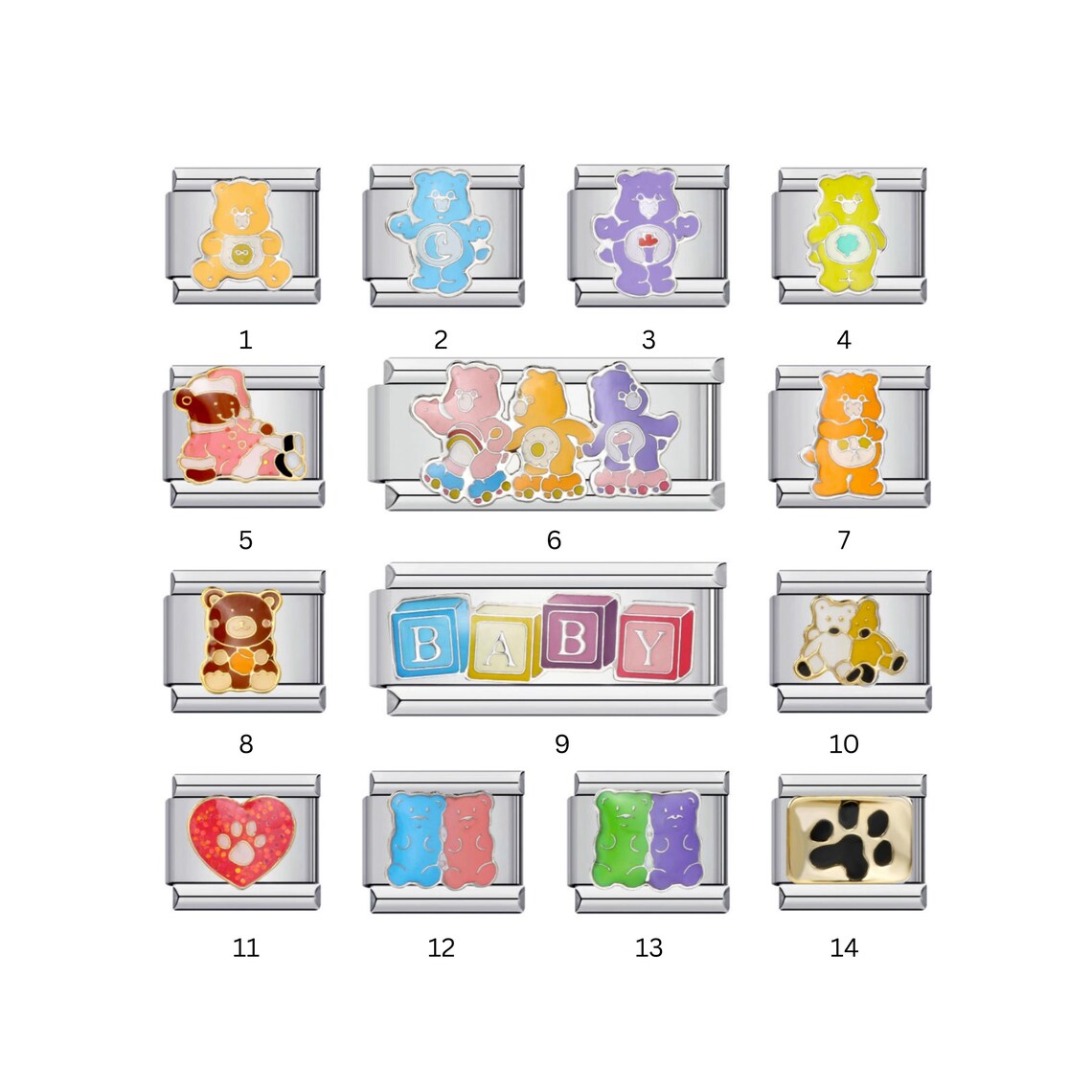 40. Baby, Care Bears, Teddy Bear Italian Bracelet Charms || Silver ...