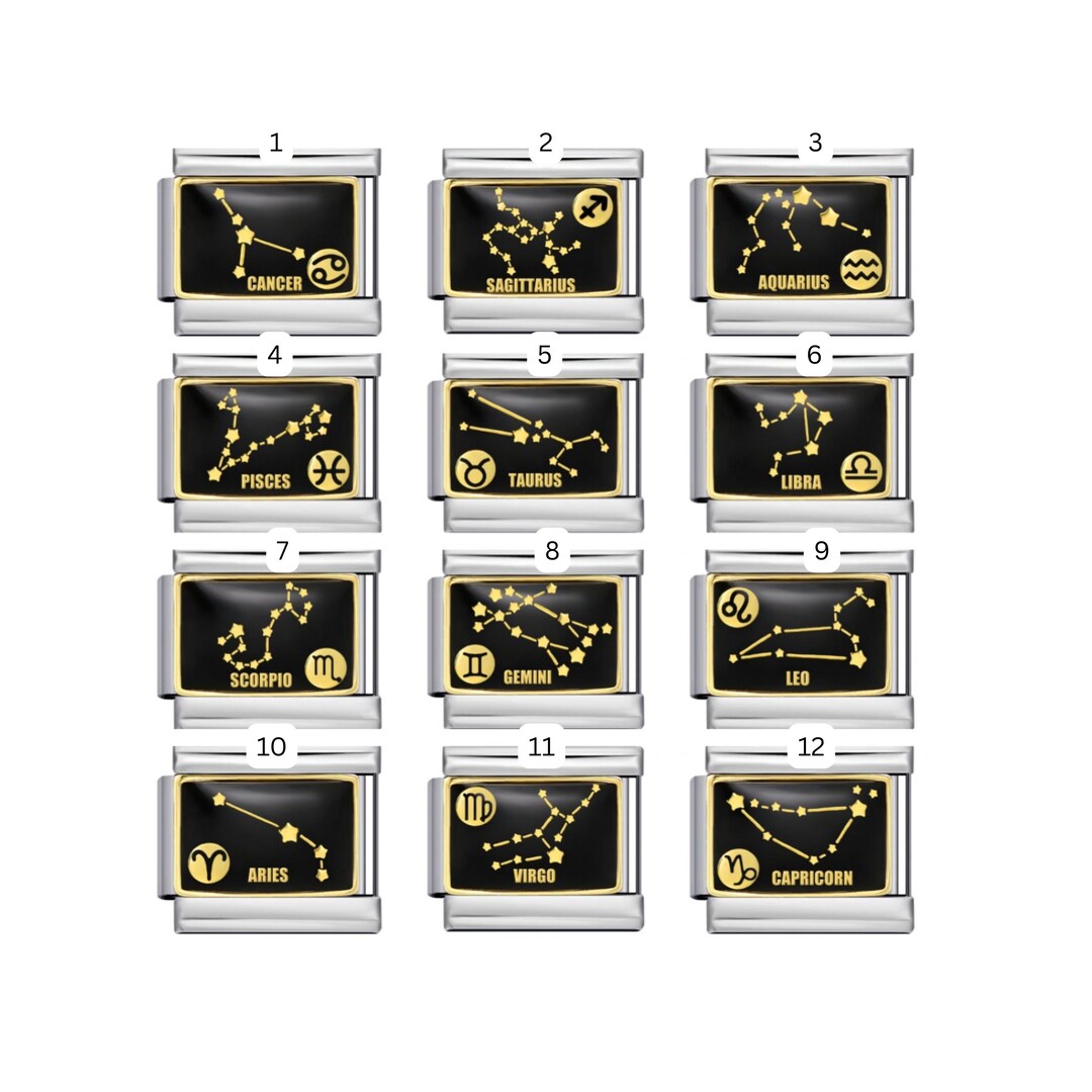 49. Zodiac Horoscope Star Sign Italian Bracelet Charms || Silver ...