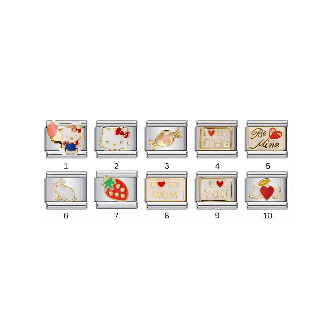 75. Hello Kitty, Strawberry Italian Bracelet Charms || Silver Italian ...