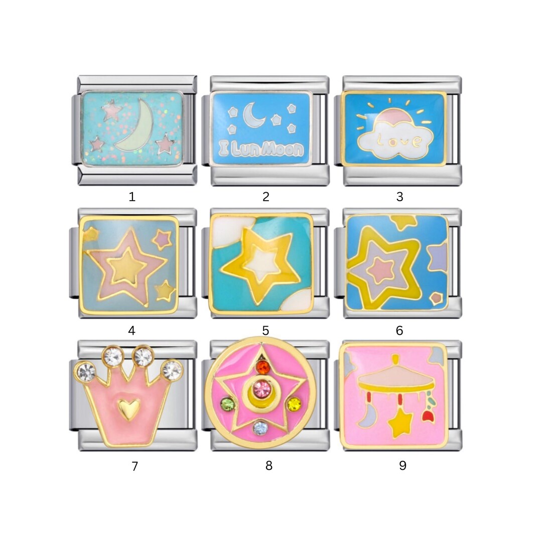 25. Star, Moon, Princess Peach Italian Bracelet Charms || Silver ...